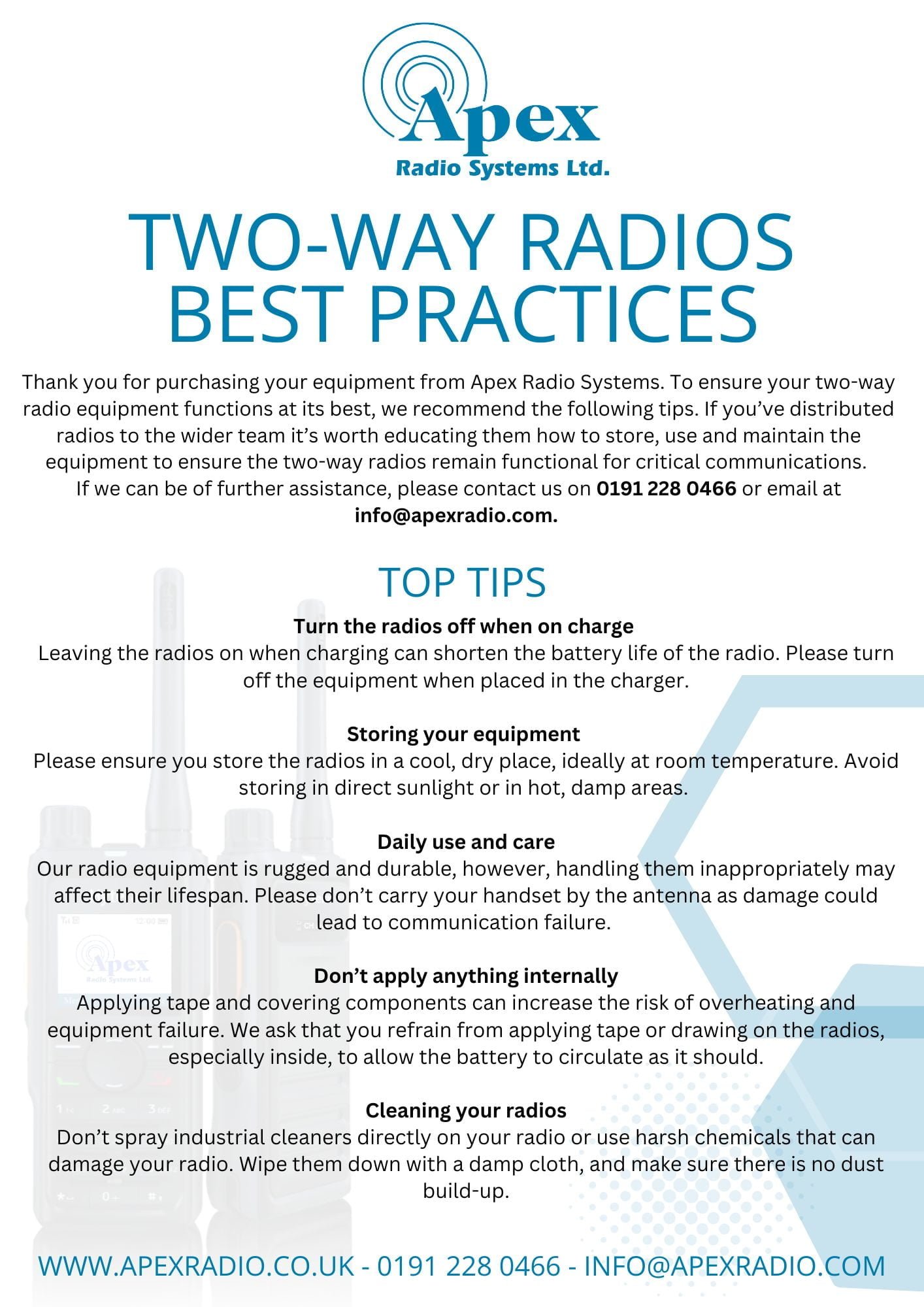 Apex's Best Practices for your equipment | Apex Radio Systems